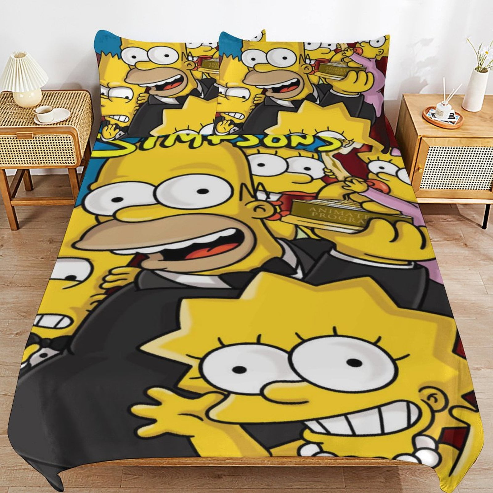 Simpsons Bedding Set Anime Bedding Set Cartoon Duvet Cover Set with 1 ...