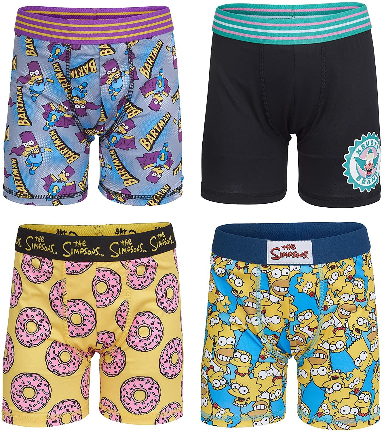 Simpsons Boys Underwear, 4 Pack Athletic Boxer Briefs Sizes 6-12 ...