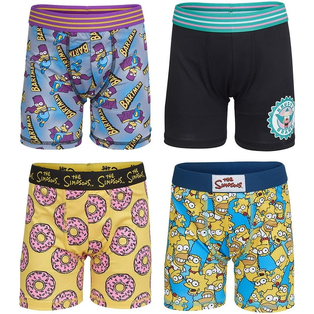 Simpsons Boys Underwear, 4 Pack Athletic Boxer Briefs Sizes 6-12 ...
