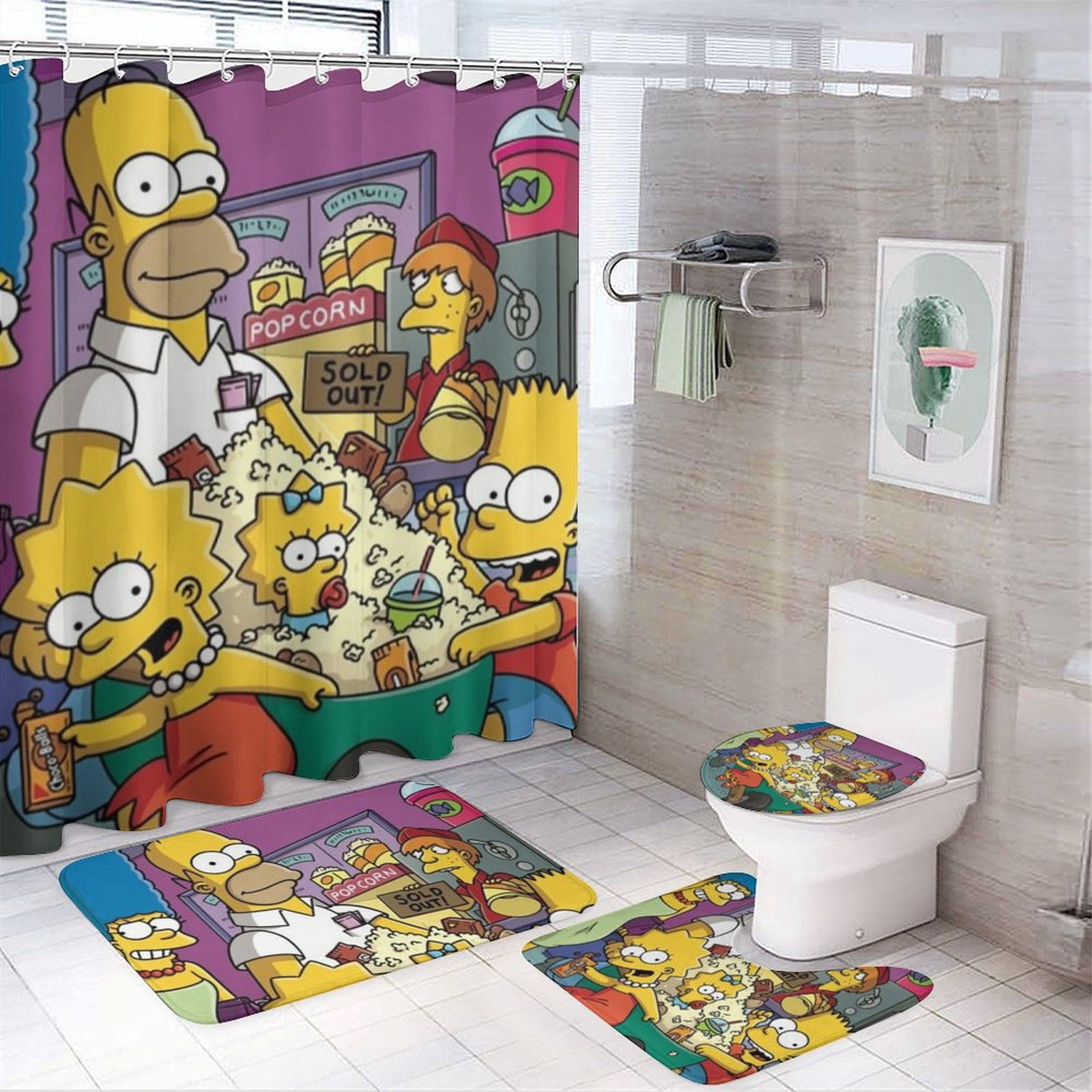 Simpsons Shower Curtain Set 4 Piece, Set Bathroom Sets with Rugs(Bath ...