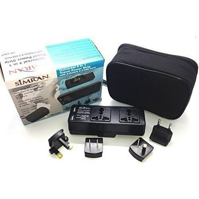 Simran SM-90KIT 4 Outlet Universal Travel Power Strip 2 USB 2 AC Outlets Plus UK/USA/AU/EU Plugs ...