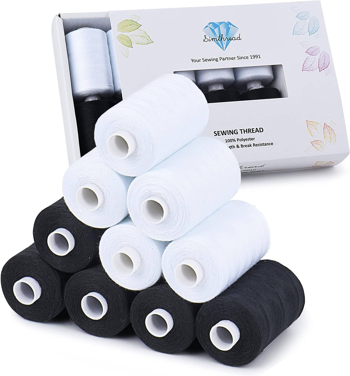 Simthread 10 Spool 1000 Yards Polyester Sewing Thread for Quilting ...