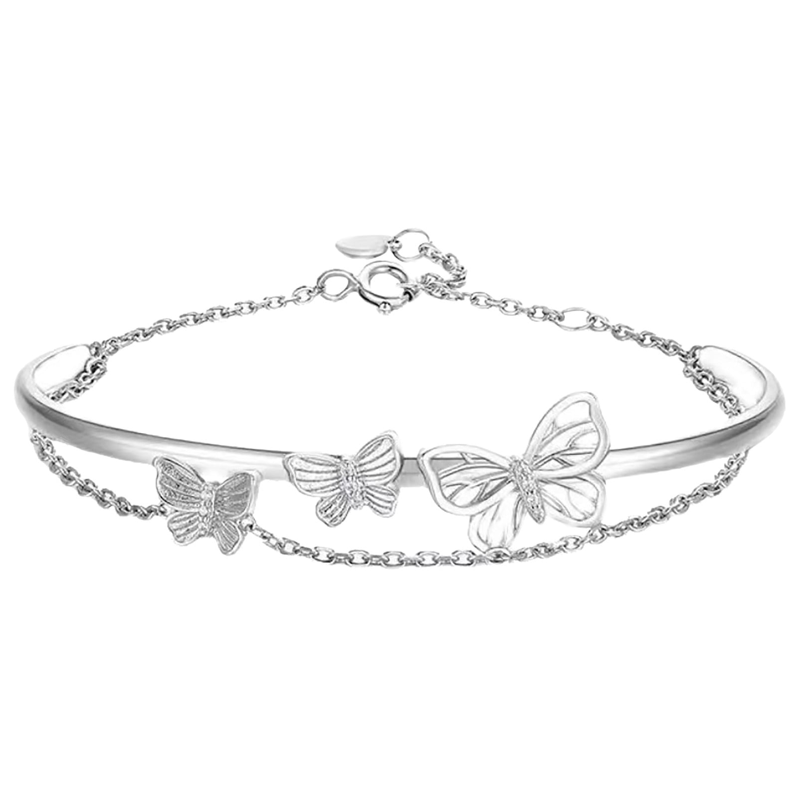 Simu Sterling Silver Bracelets for Women Teen Girls Openwork Butterfly ...
