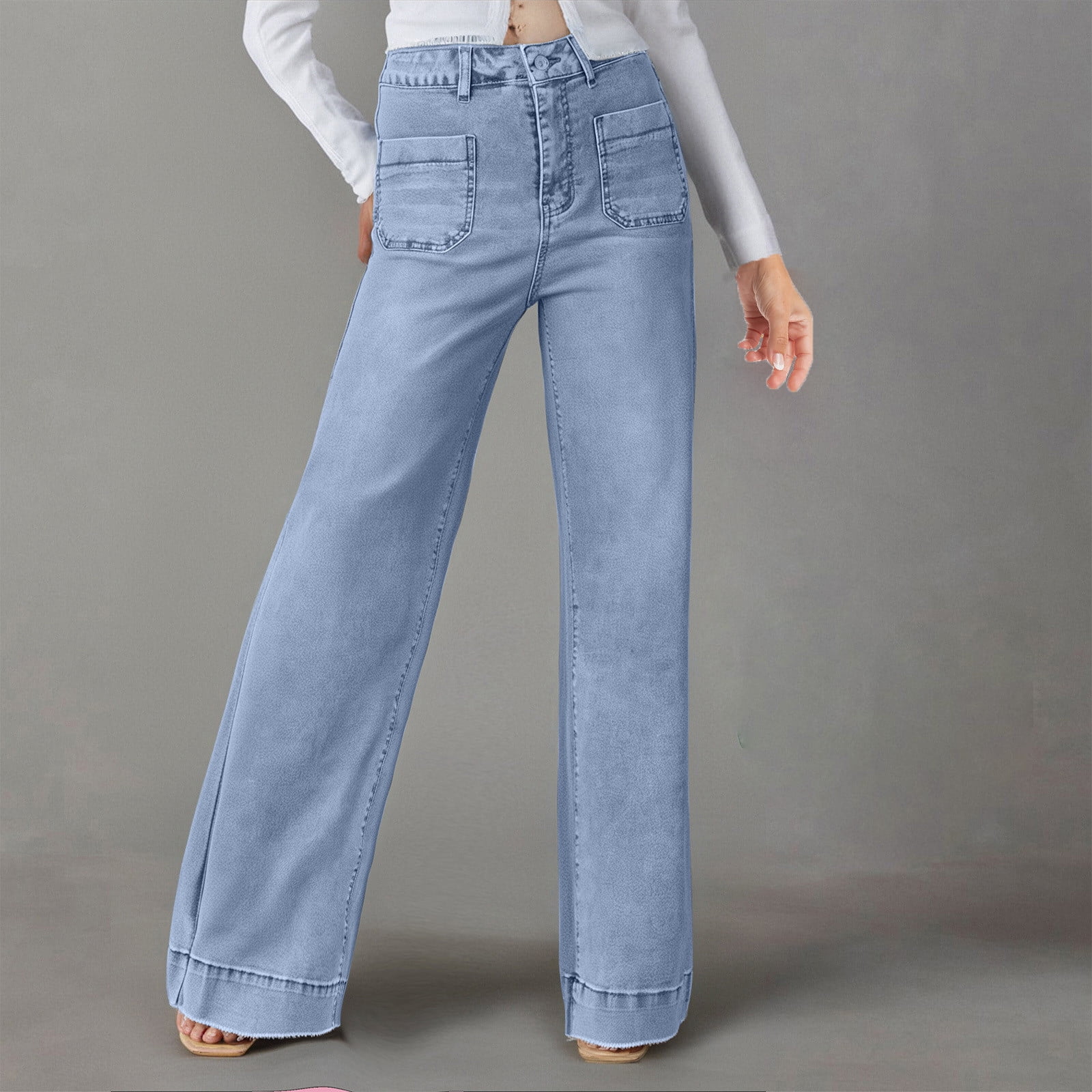 Simua Straight Leg Jeans for Women Trendy High Waisted Flare Jeans Long ...