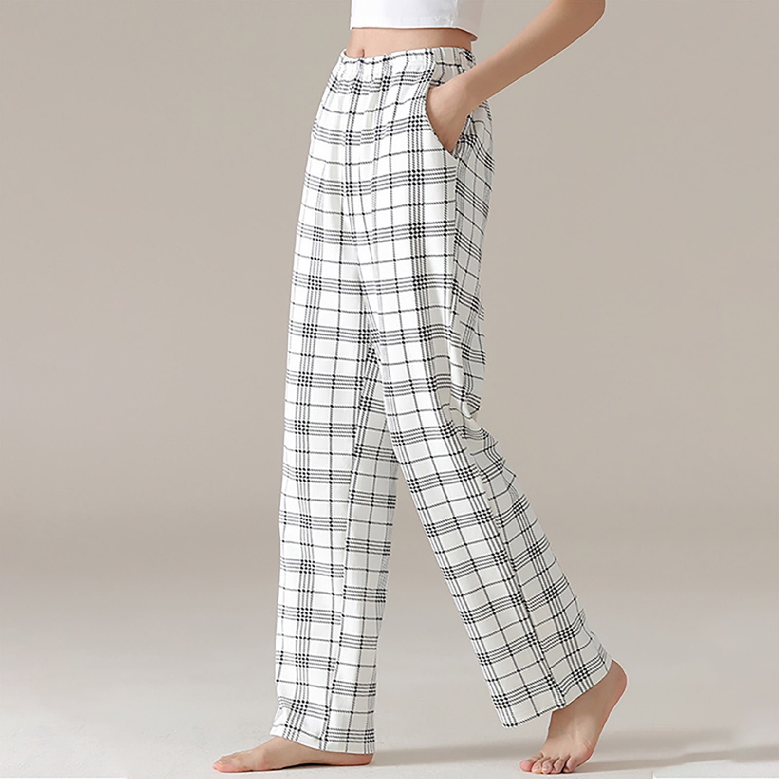 Simua Summer Pants for Women Grid Printing Casual Lounge Pants ...