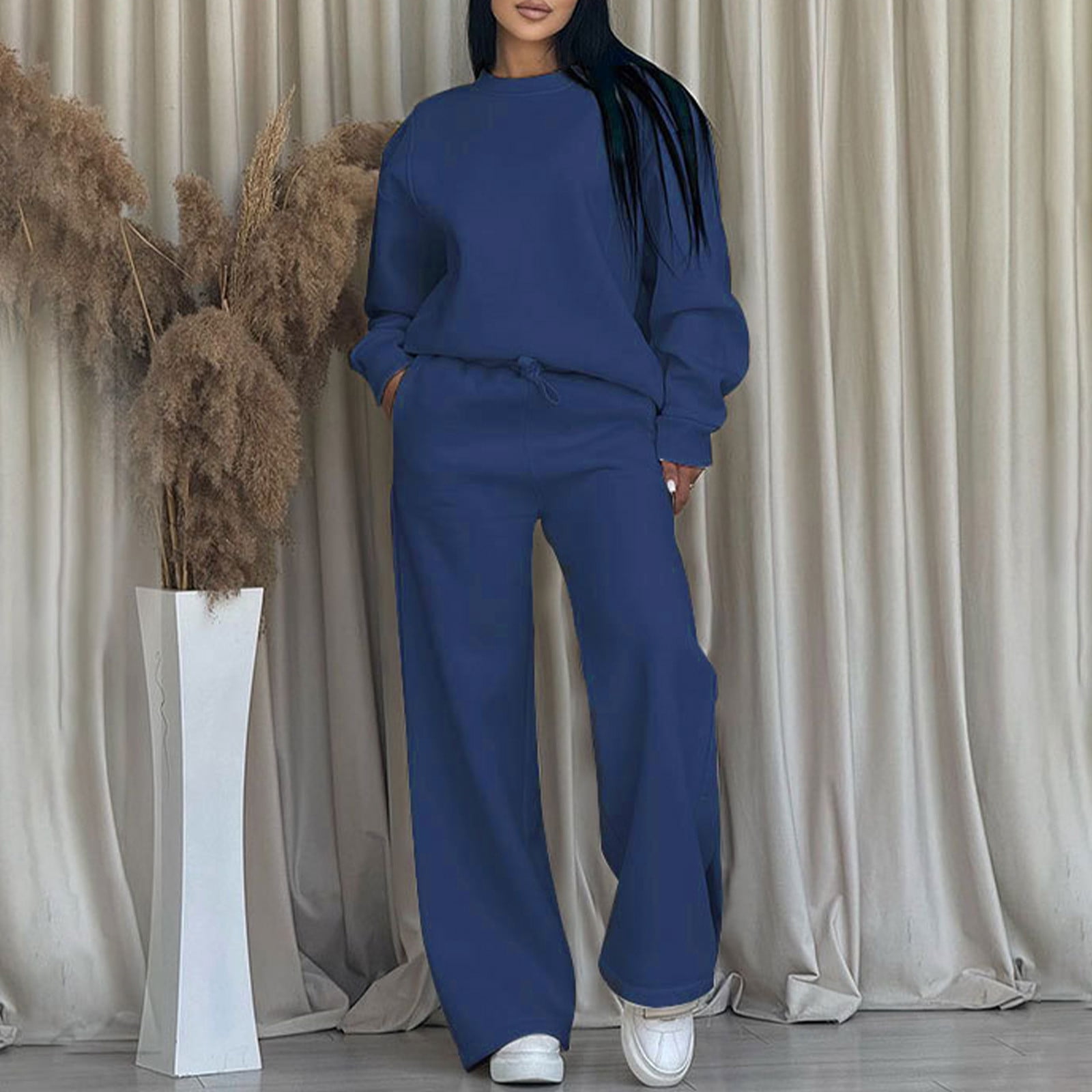 Simua Sweatsuits for Women Set 2 Piece Wide Leg Pants Suit Long Sleeve ...