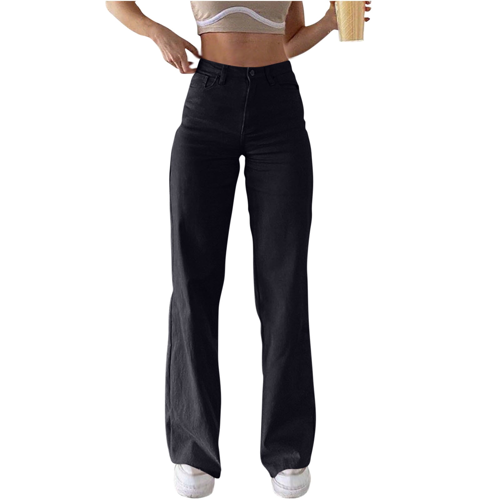 Simua Vintage Jeans for Women Solid High Waisted Relaxed Fit Stretchy ...
