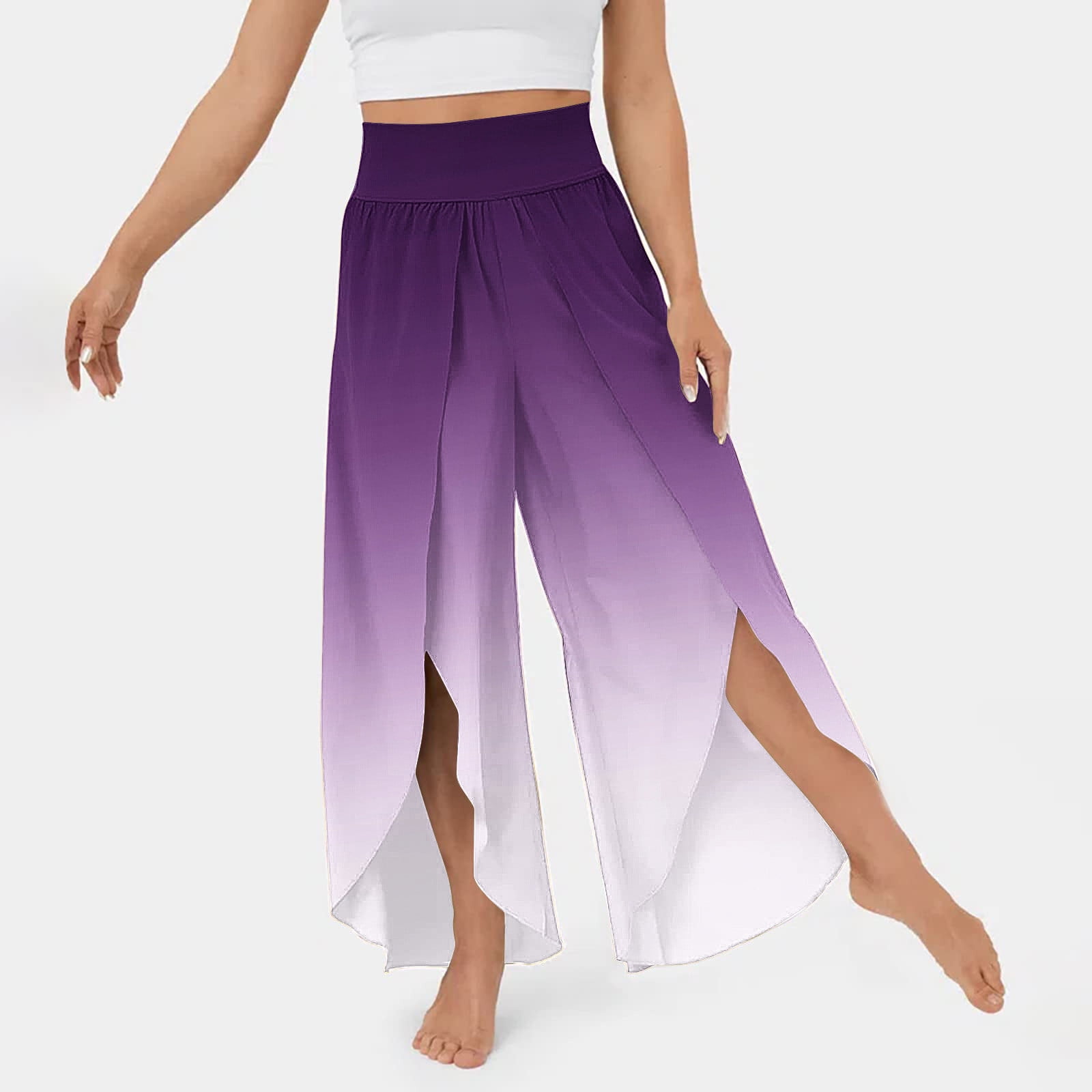 Simua Women Flowy Split Wide Leg Pants High Waisted Yoga Pants Baggy ...