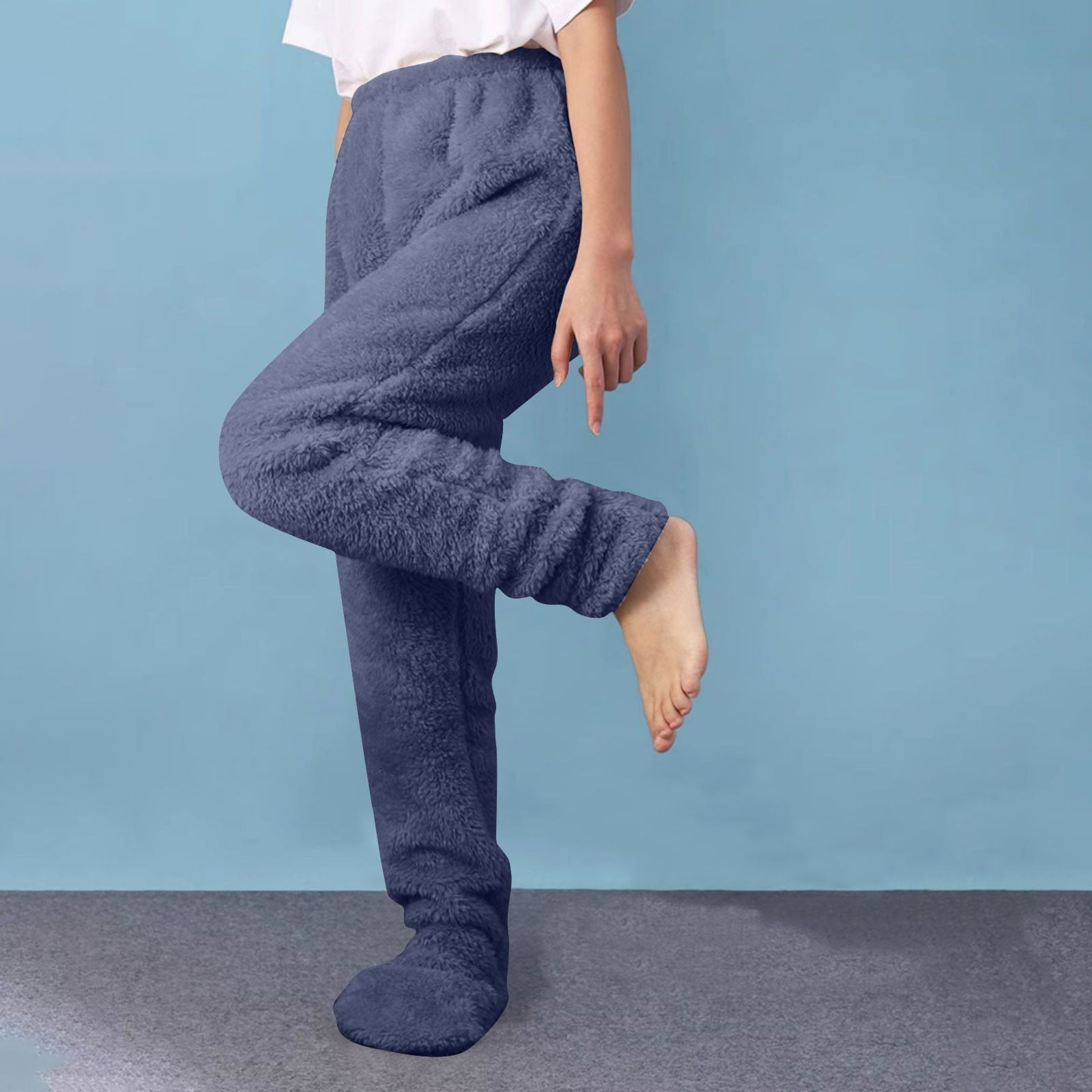 Simua Women Fluffy Pants Fur Warm Plush Fitness Sport Leggings Winter ...