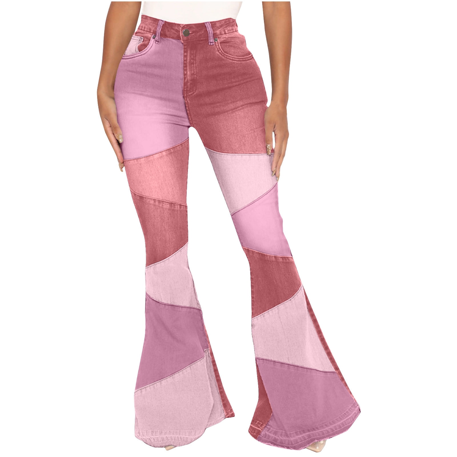 Simua Women Patchwork Flare Jeans Stretch High Waisted Bell Bottom ...