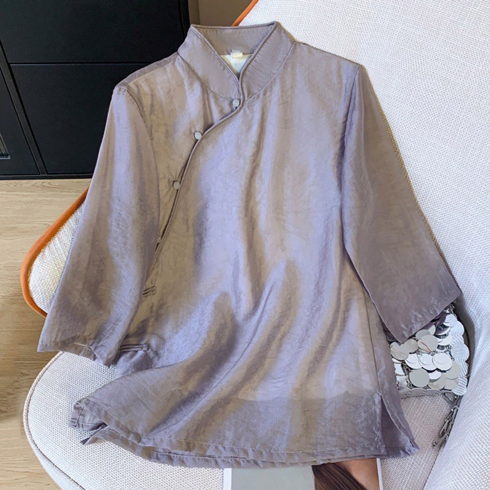 Simua Women Summer 3/4 Sleeve Chinese Blouse Top Traditional Mandarin ...