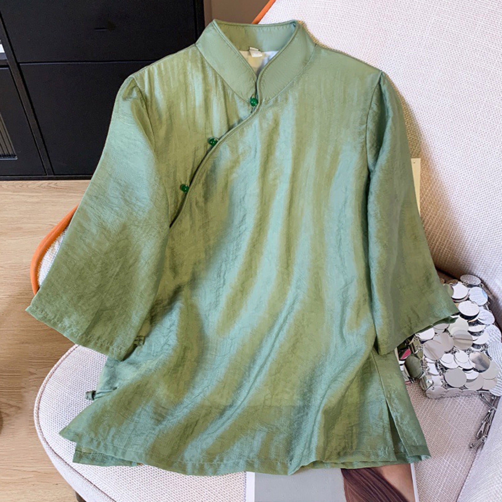 Simua Women Summer 3/4 Sleeve Chinese Blouse Top Traditional Mandarin ...