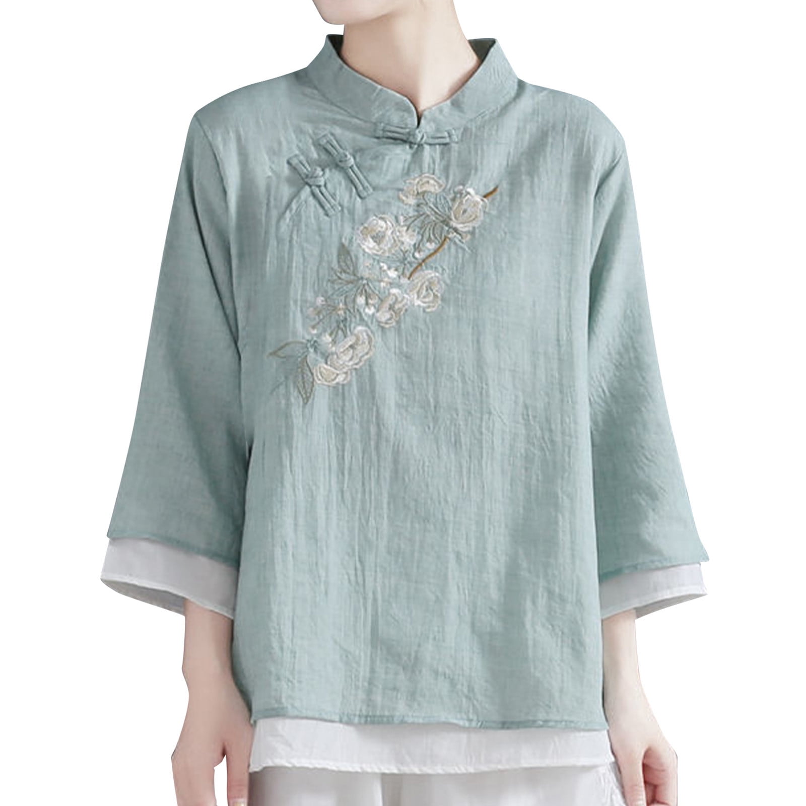 Simua Women Summer 3/4 Sleeve Chinese Blouse Top Traditional Mandarin ...