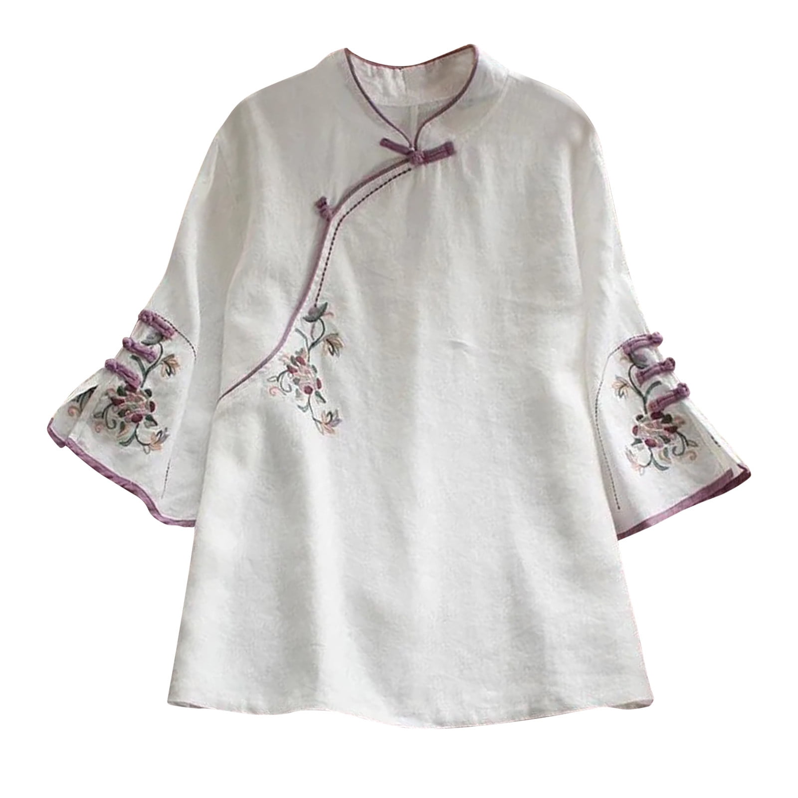 Simua Women Summer 3/4 Sleeve Chinese Blouse Top Traditional Mandarin ...