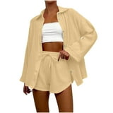 Simua Women's Cotton Outfit Set Casual Button Down Long Sleeve Shirt ...
