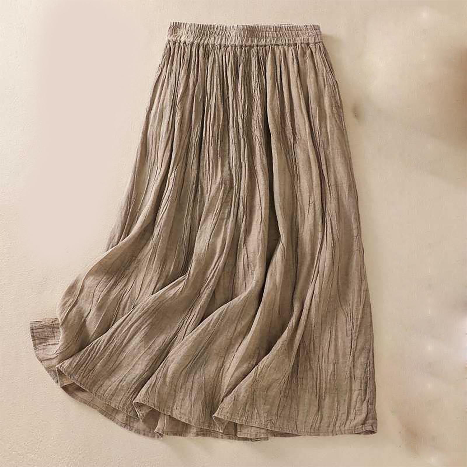 Simua Women's Solid Color Long Skirt Elastic High Waist Flowy Pleated ...