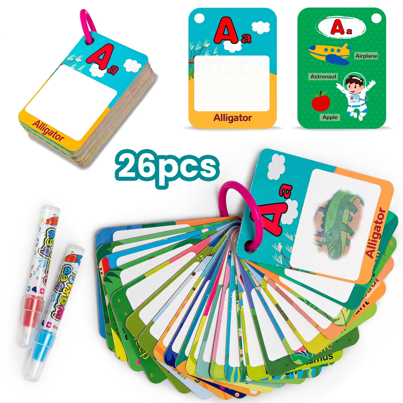 Simuch Alphabet Water Coloring Cards, A-Z 26 Educational Alphabet Flash Cards, Travel Toys Gift ...