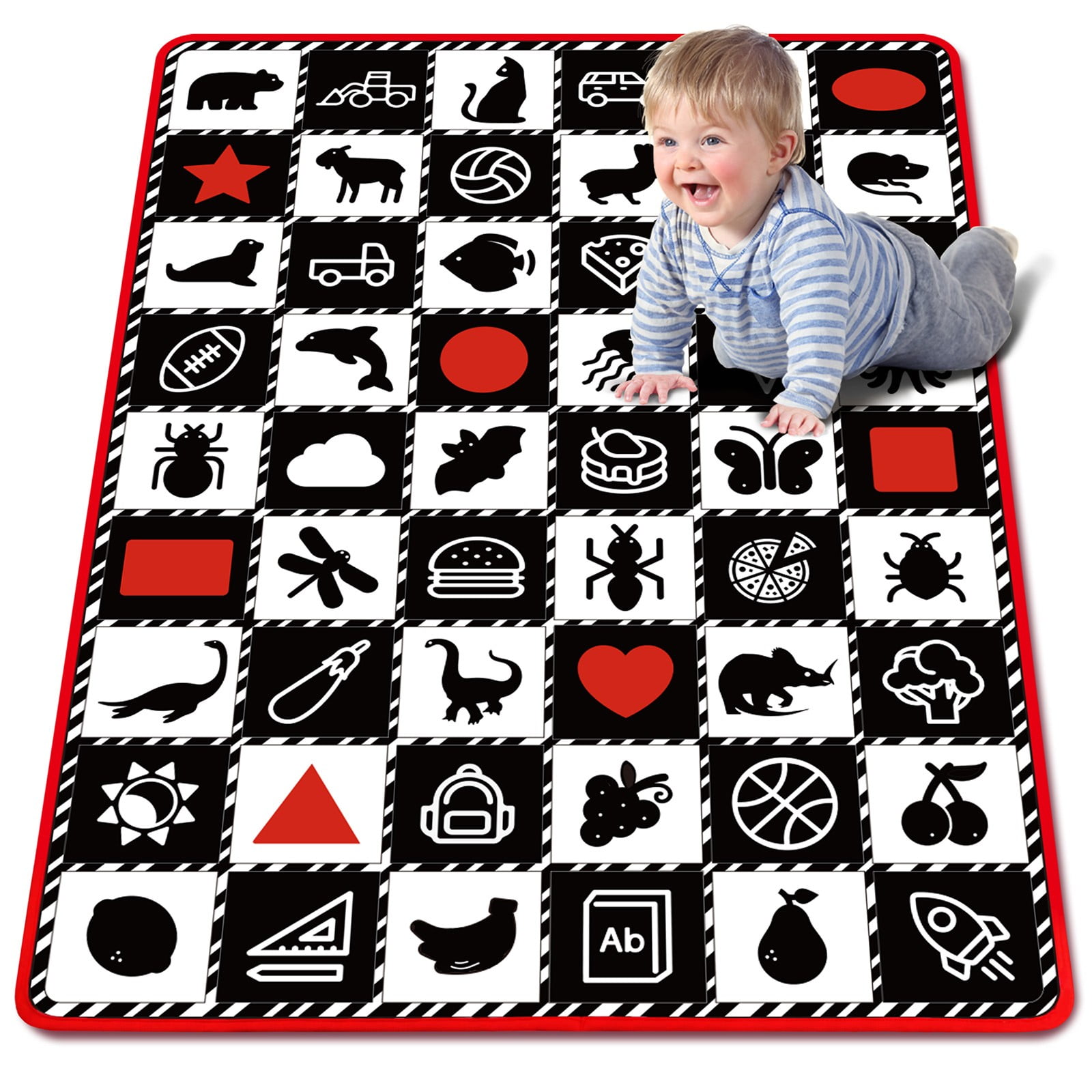 Simuch Tummy Time Floor Play Mat, Baby Crawling Mat, Baby High Contrast ...