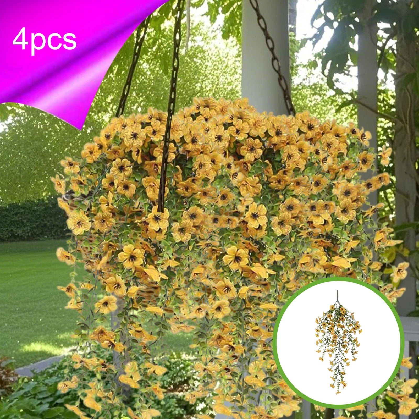 Simulación de violetas artificiales, flores falsas para colgar en la pared, eucaliptos ...