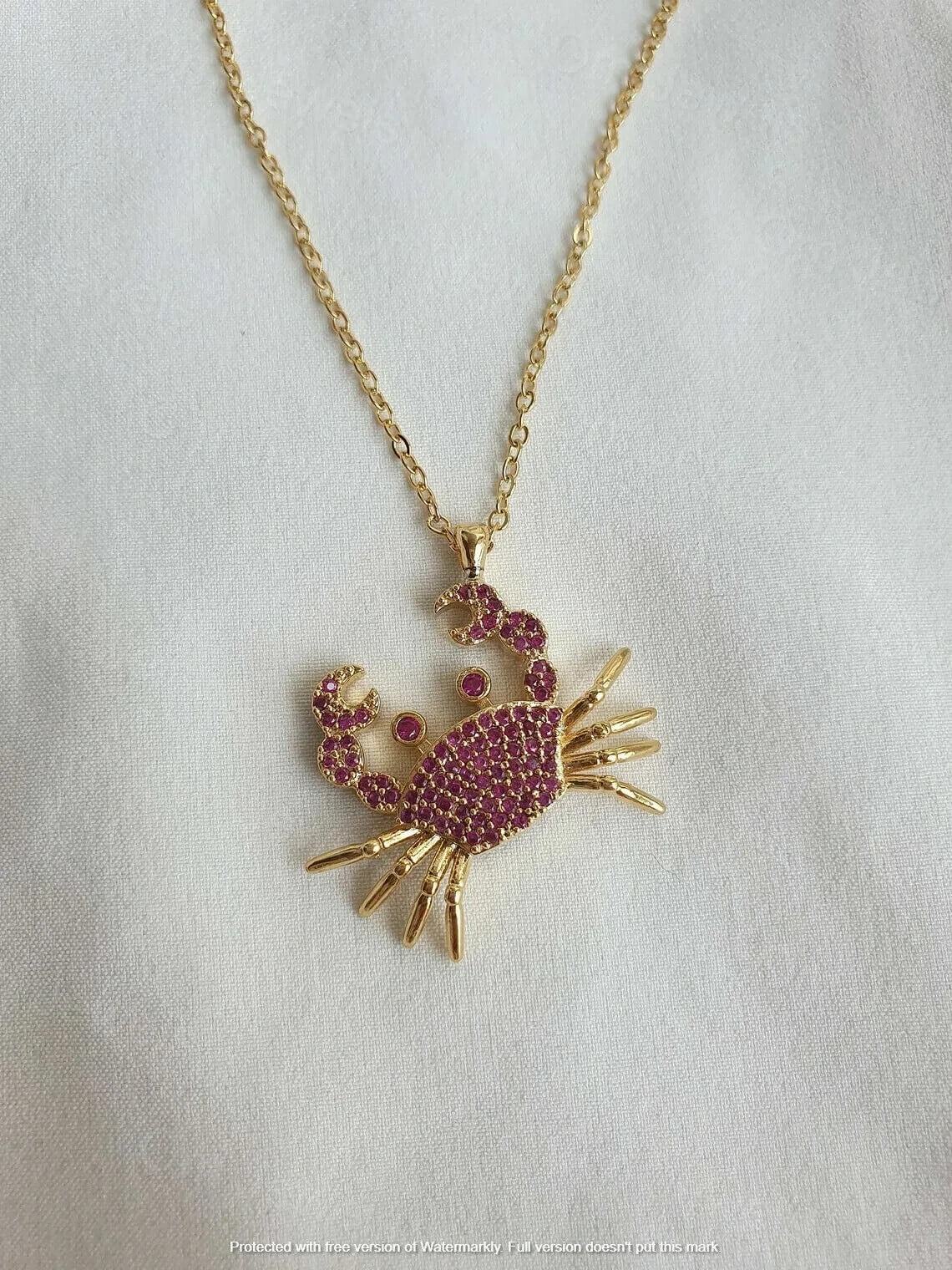 Simulated 1.20Ct Round Cut Red Ruby Crab Woman's Pendant 14K Yellow ...