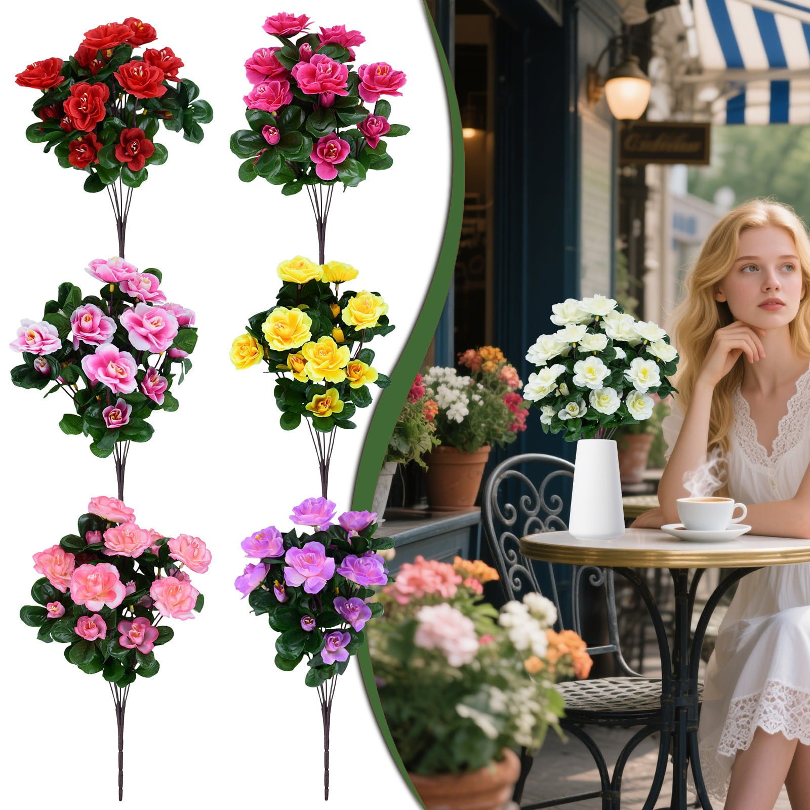 Simulated 7-fork 21-Head Azalea Artificial Plastic Azalea Bouquet ...