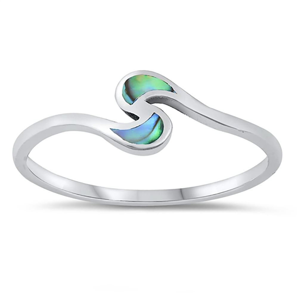 Simulated Abalone Twisted Double Crescent Ring Sterling Silver Size 5 ...