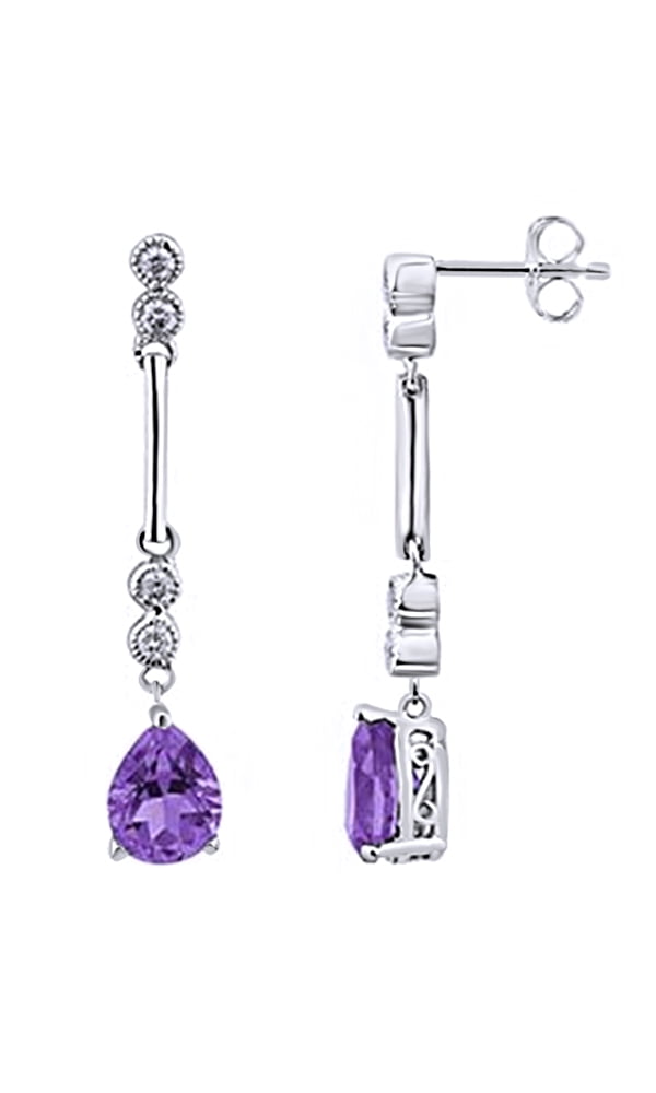 AFFY Simulated Amethyst CZ & White Natural Diamond Drop Stud Earrings ...