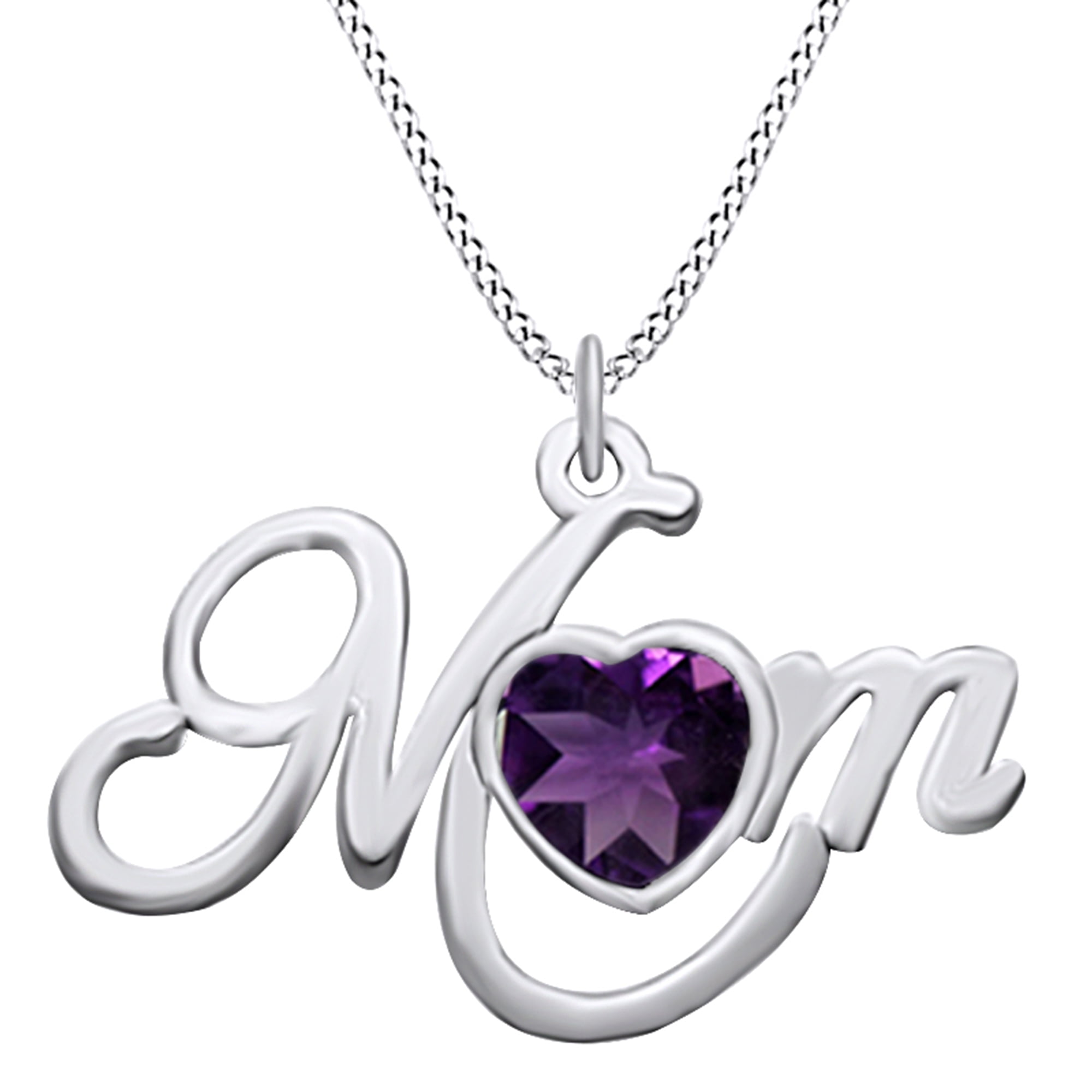 AFFY Heart Cut Simulated Amethyst Mom Pendant Necklace for Women 14K ...