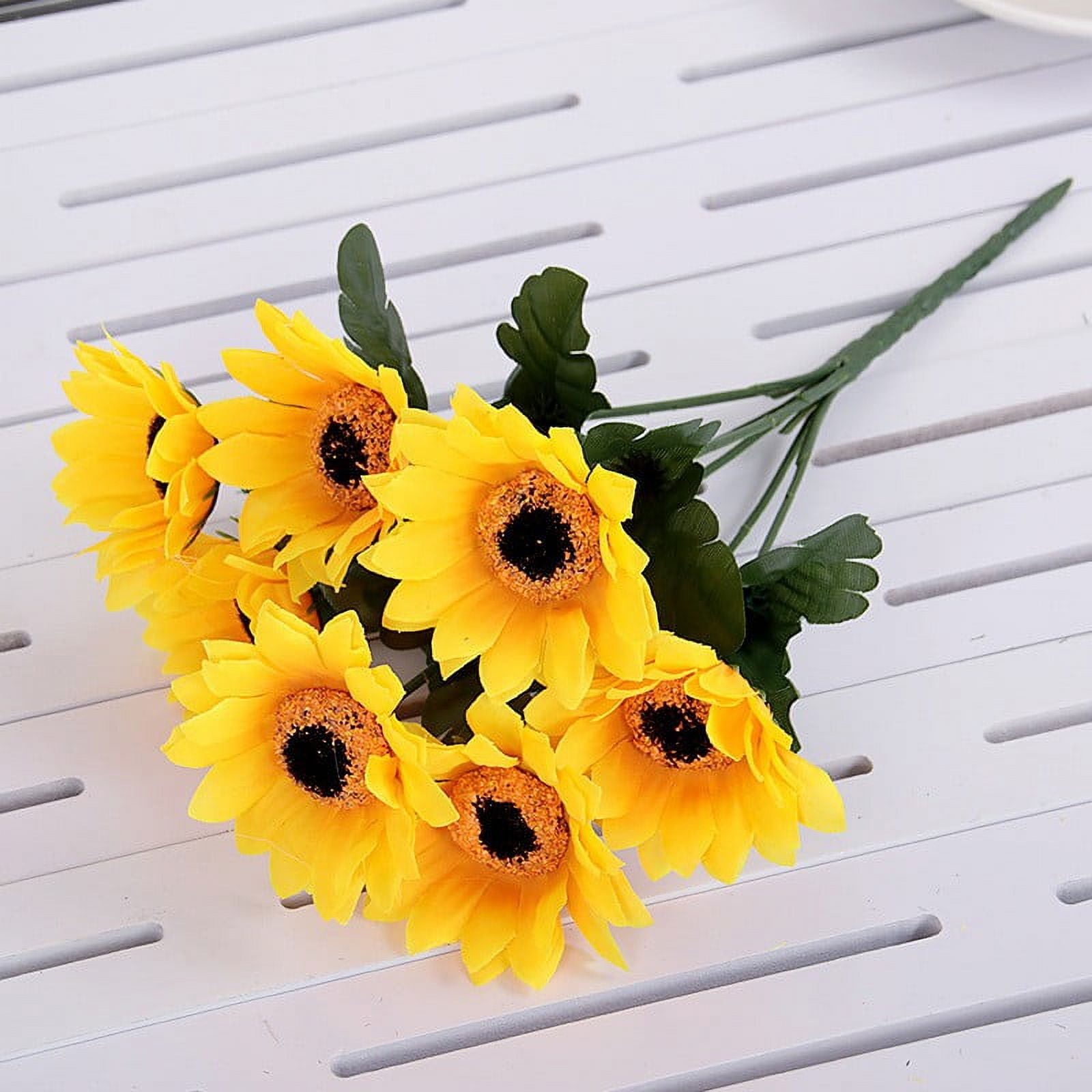 Simulated Artificial Sunflower Fake 7 Flower Heads Bouquet Home Office ...