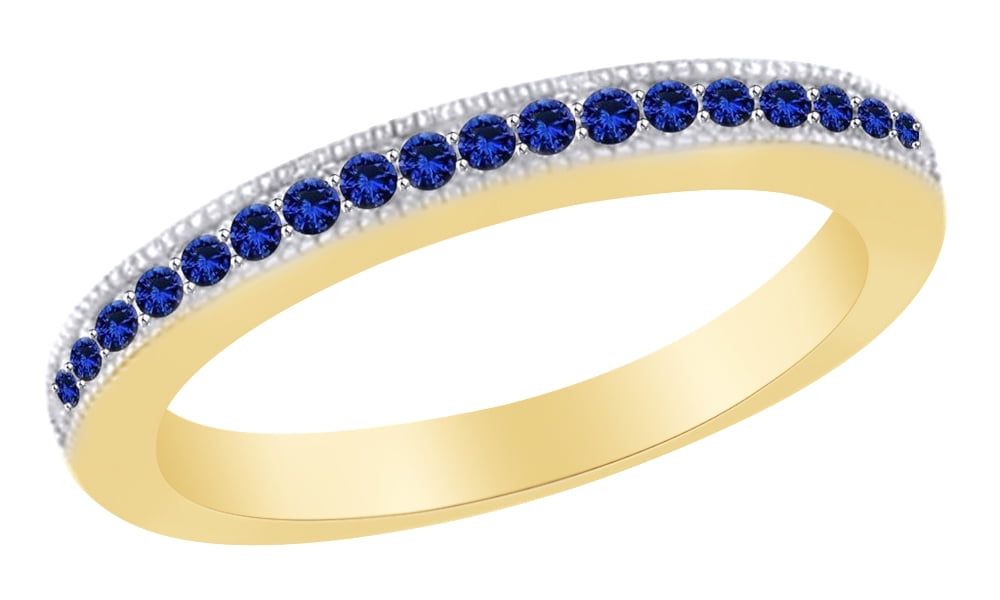 AFFY Simulated Blue Sapphire Anniversary Band Ring in 14k Yellow Gold ...