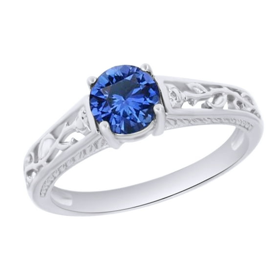 AFFY Simulated Blue Sapphire Solitaire Engagement Ring in 925 Sterling ...