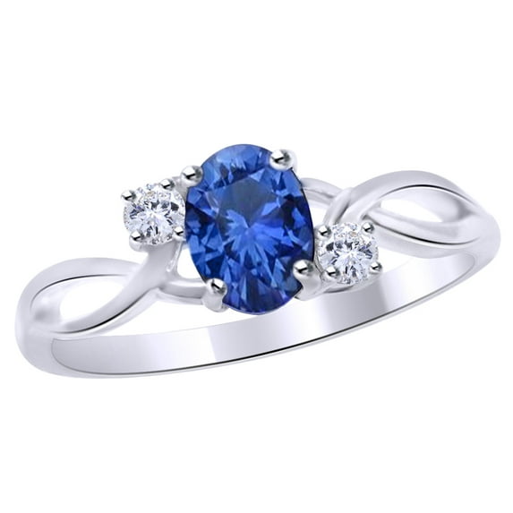 AFFY Simulated Blue Sapphire & White CZ Engagement Ring In 14k White ...