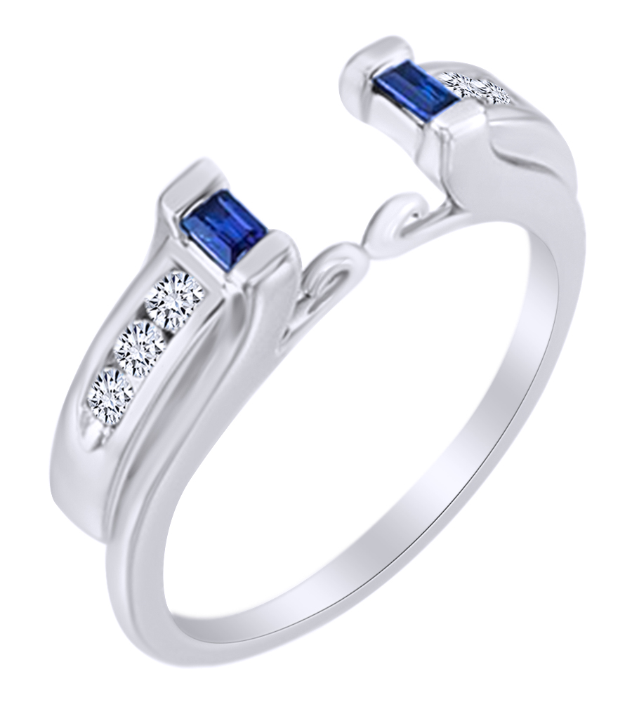Simulated Blue Sapphire & White Natural Diamond Wrap Enhancer Ring in ...