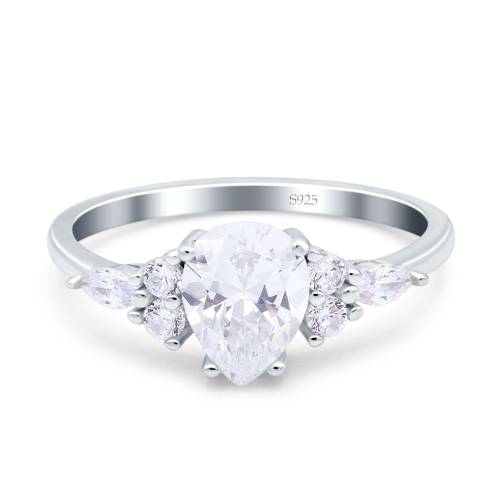 Simulated Cubic Zirconia Size-5 Teardrop Pear Art Deco Wedding Bridal ...