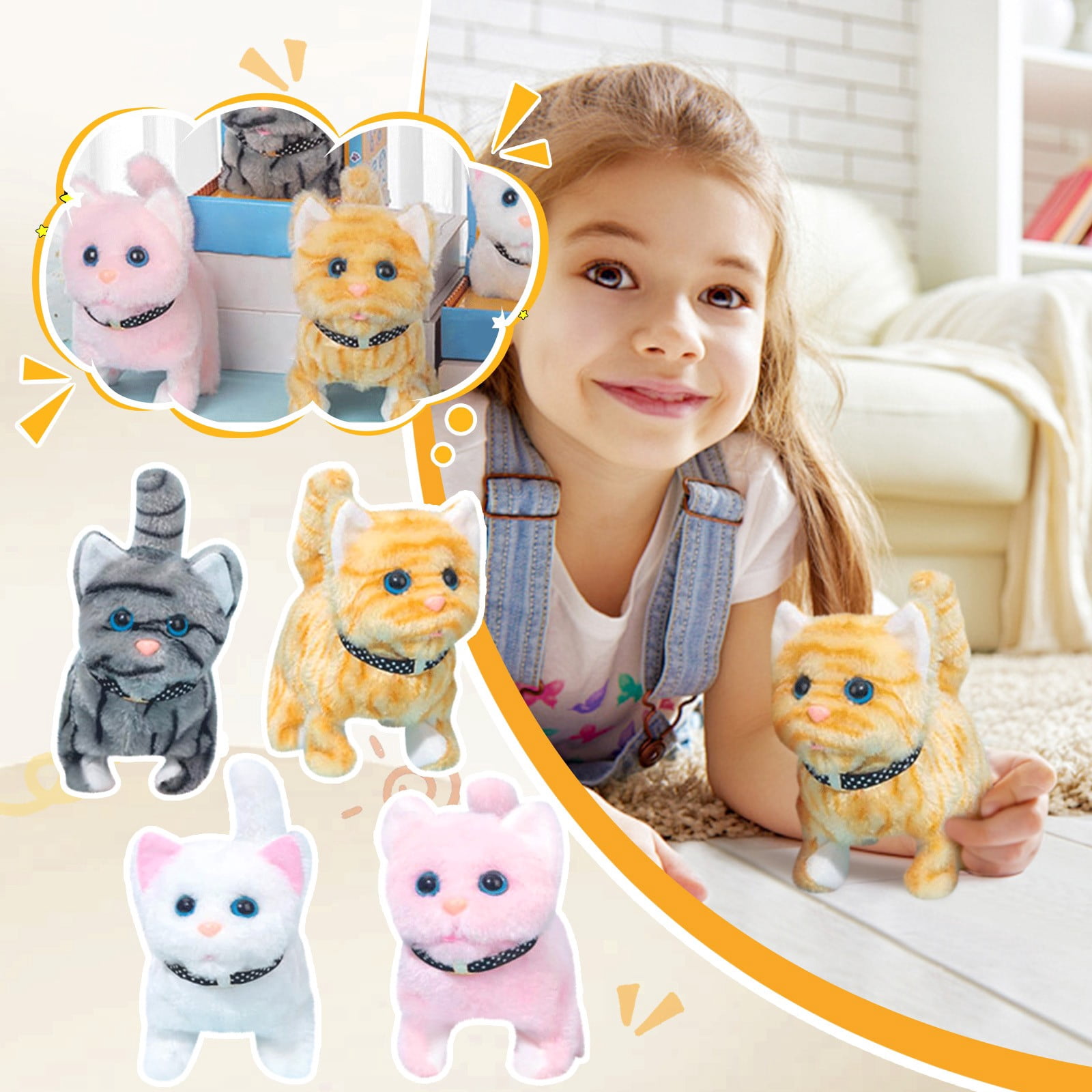 Simulated Electric Cat Toy Can Walks and Meows, Stuffed Animals Plush ...