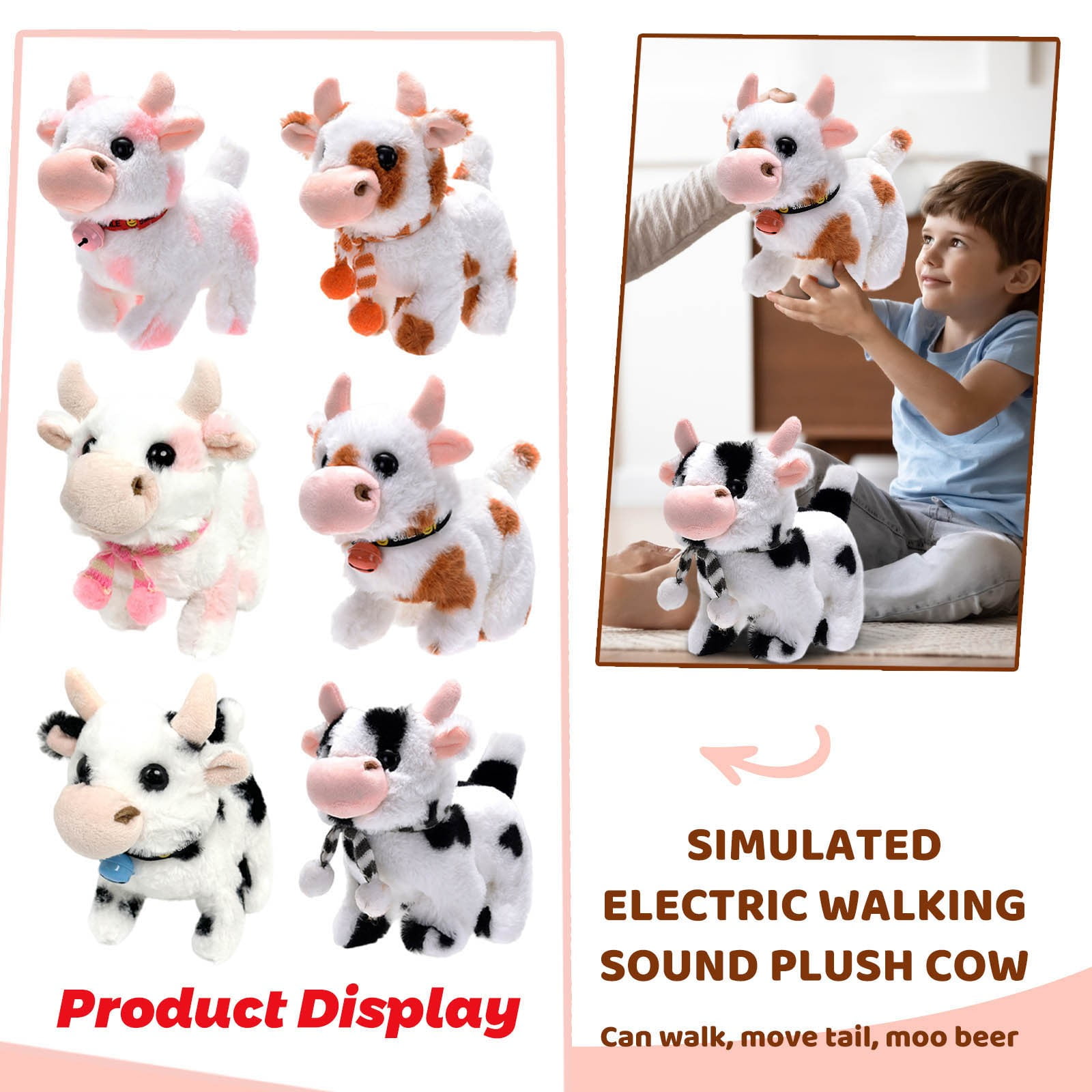Simulated Electric Walking Sound Plush Cow With Interactive Touch ...
