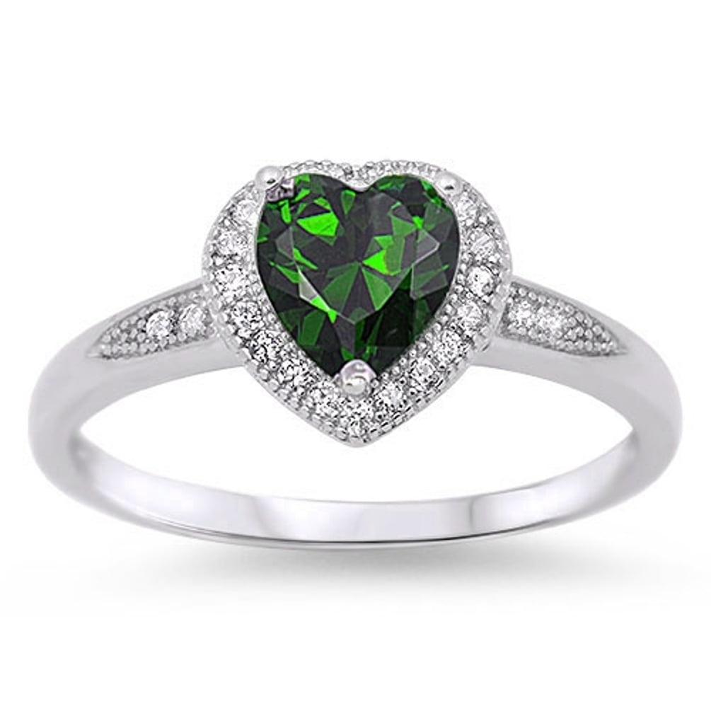 Simulated Emerald Green Heart Sterling Silver Promise Ring (7 ...