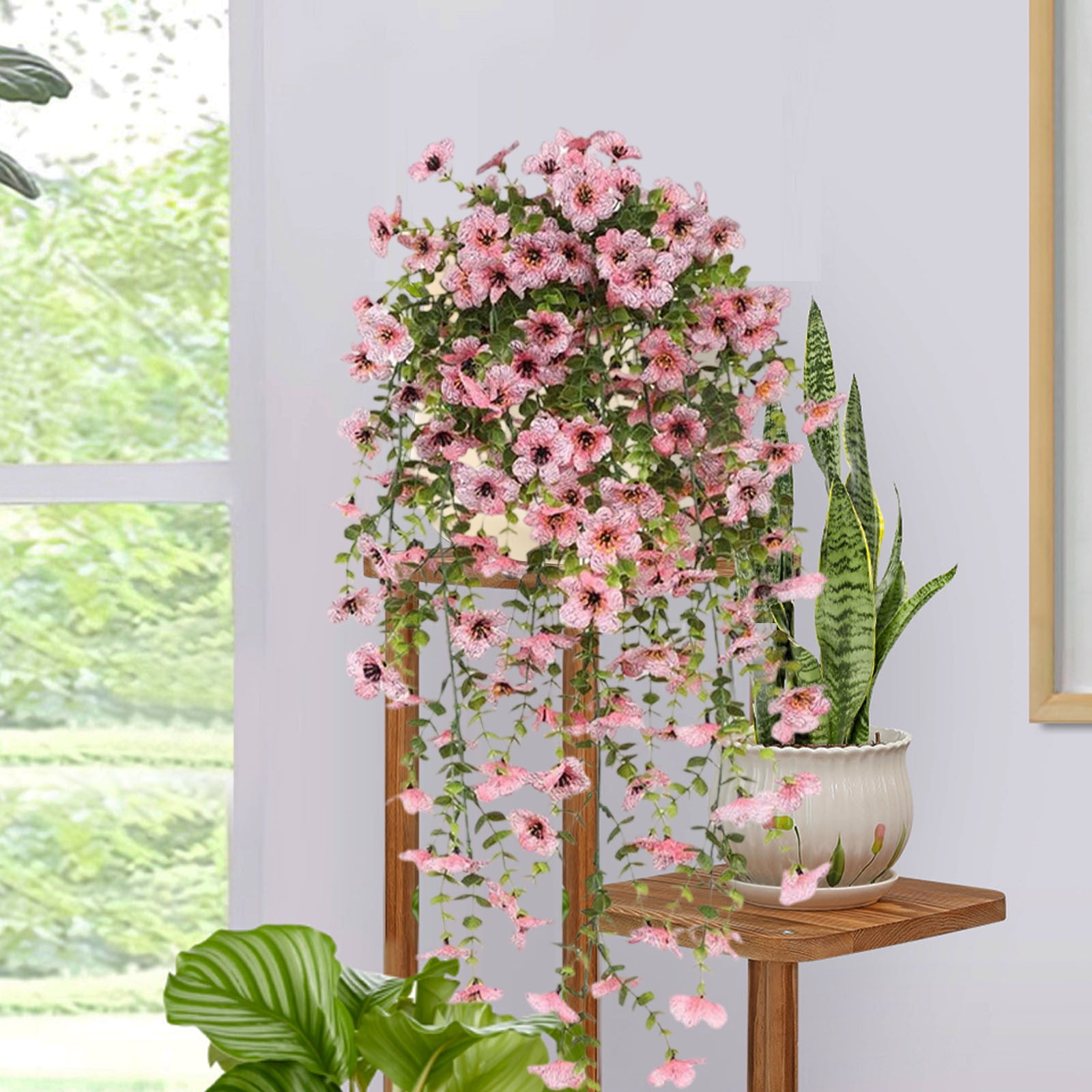 Simulated Flower Violet Green Silk Flower Wall Hanging -border Rattan ...