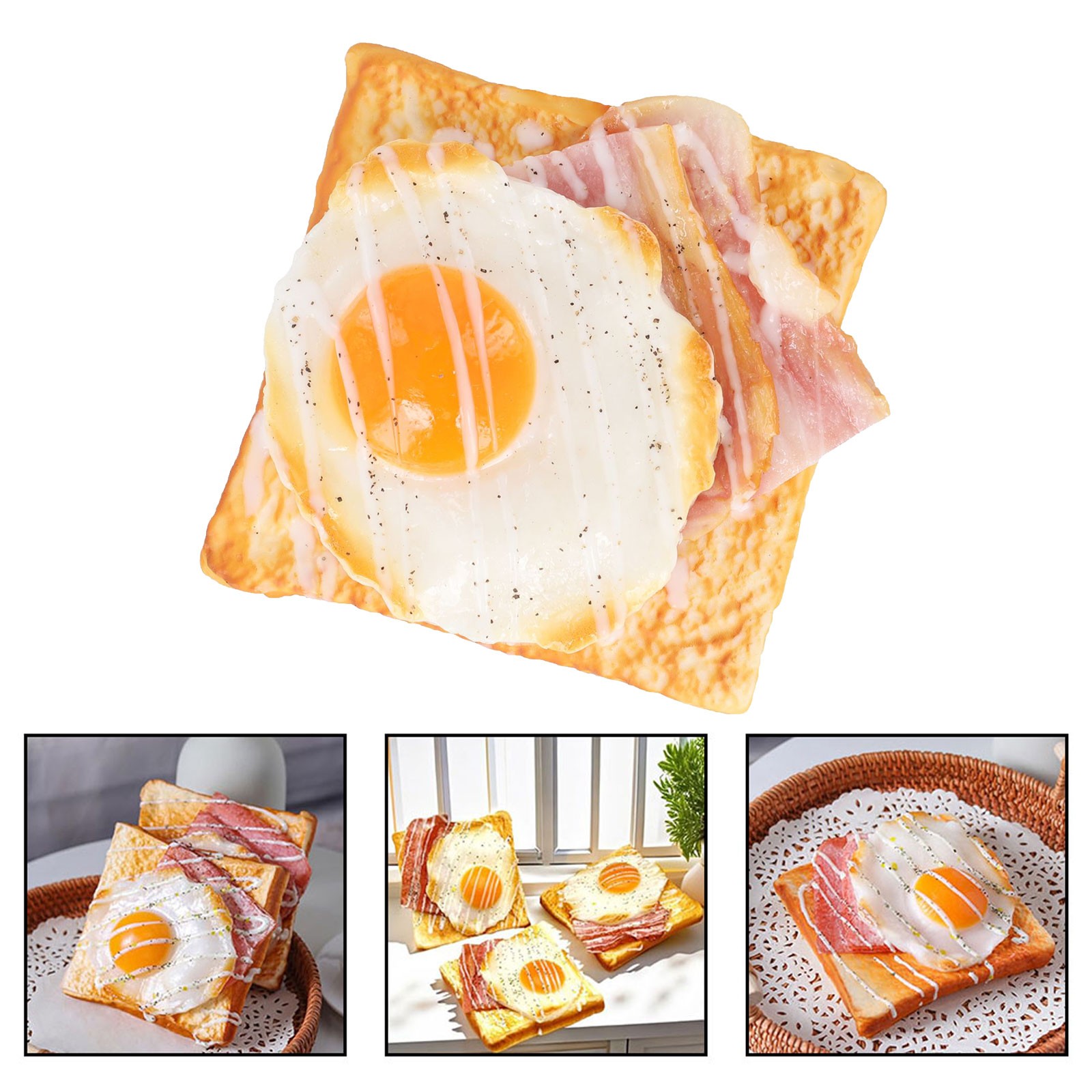 Simulated Fried Egg Toast,Fake Bread Slice Model for Photography Props ...