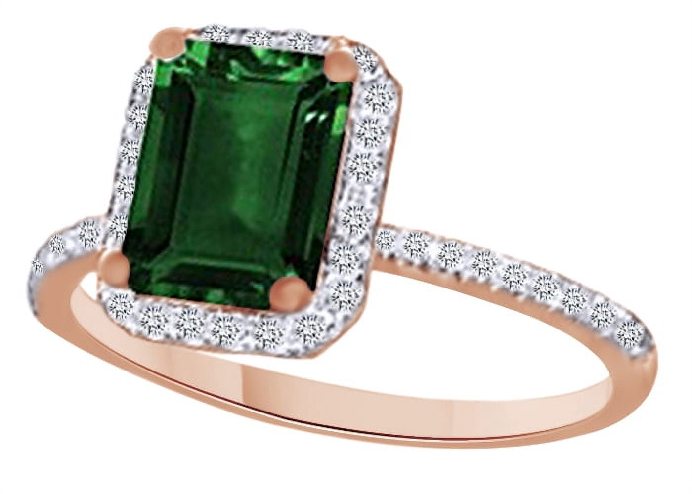 AFFY Simulated Green Emerald With Natural Diamond Halo Engagement Ring ...