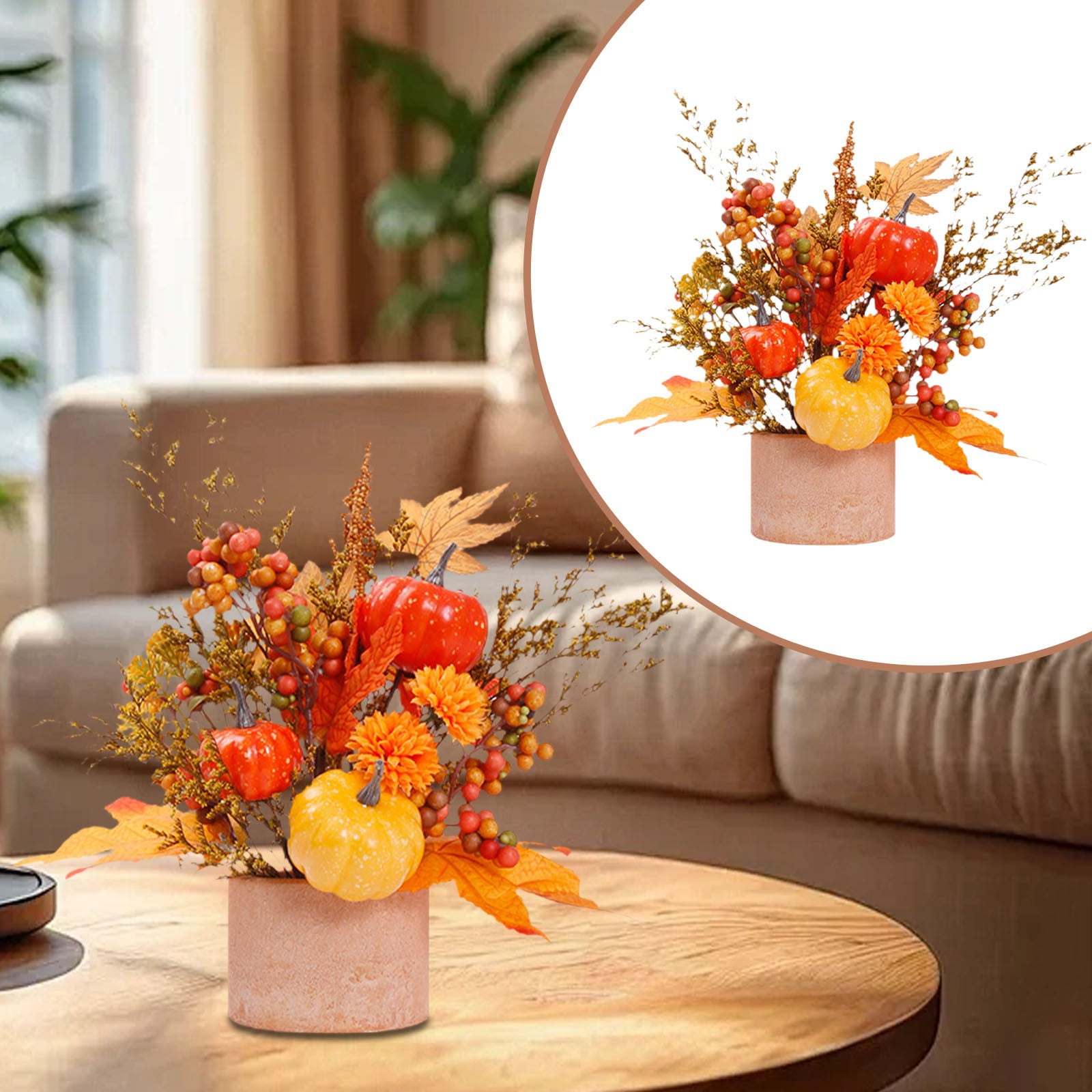 Simulated Maple Leaf, Pumpkin, and Rice Ear Potted Plants Autumn Decor ...