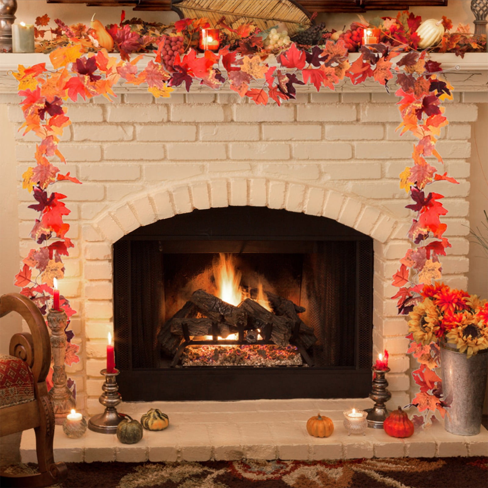 Simulated Maple Leaf Rattan Vine | Autumn Thanksgiving & Halloween Decor | Artificial Multicolor ...