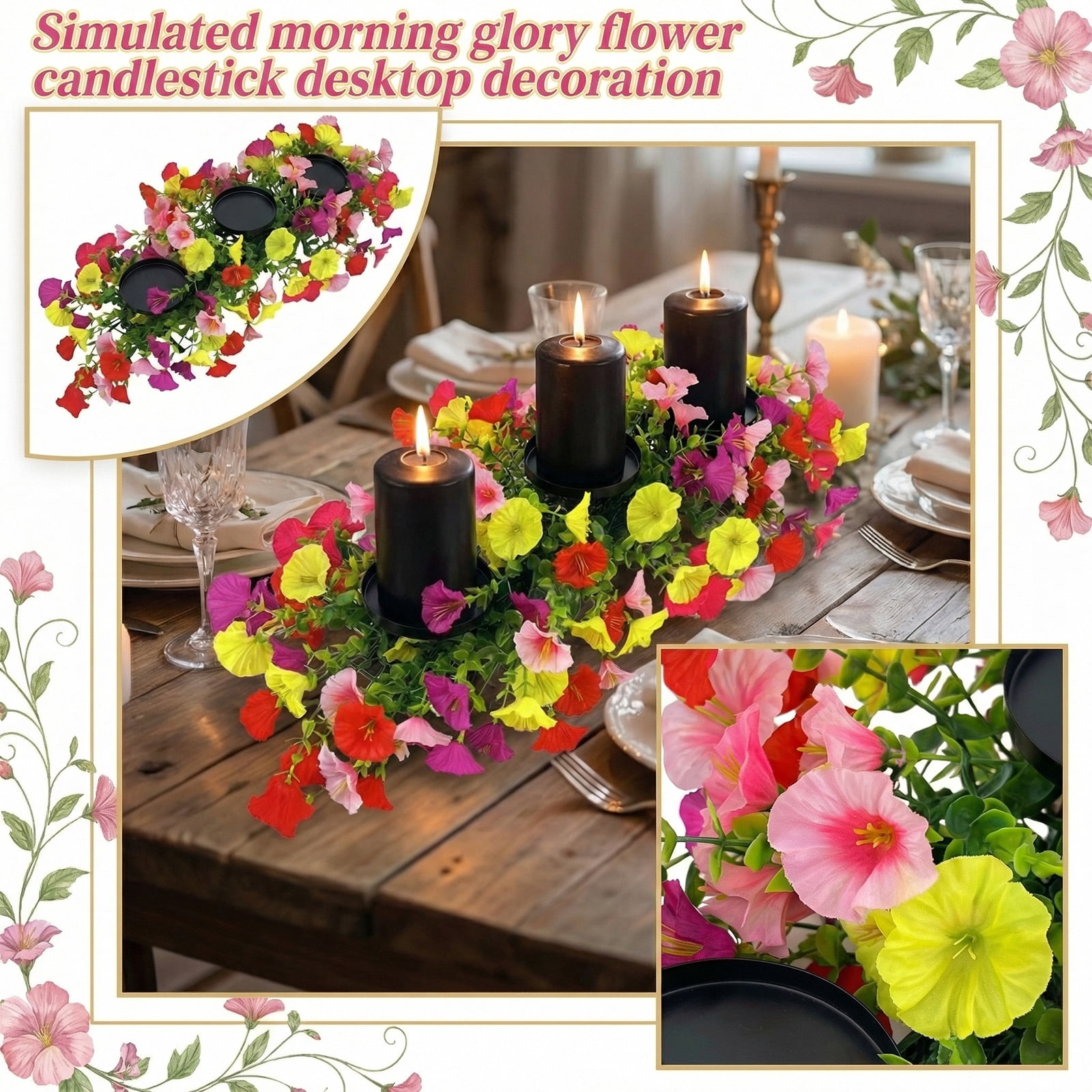 Simulated Morning Glory Flower Candlestick, Spring/Summer Decor With ...