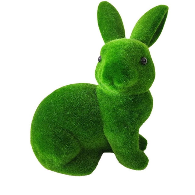Simulated moss rabbit animal ornaments Moss flocked fake animal rabbit ...