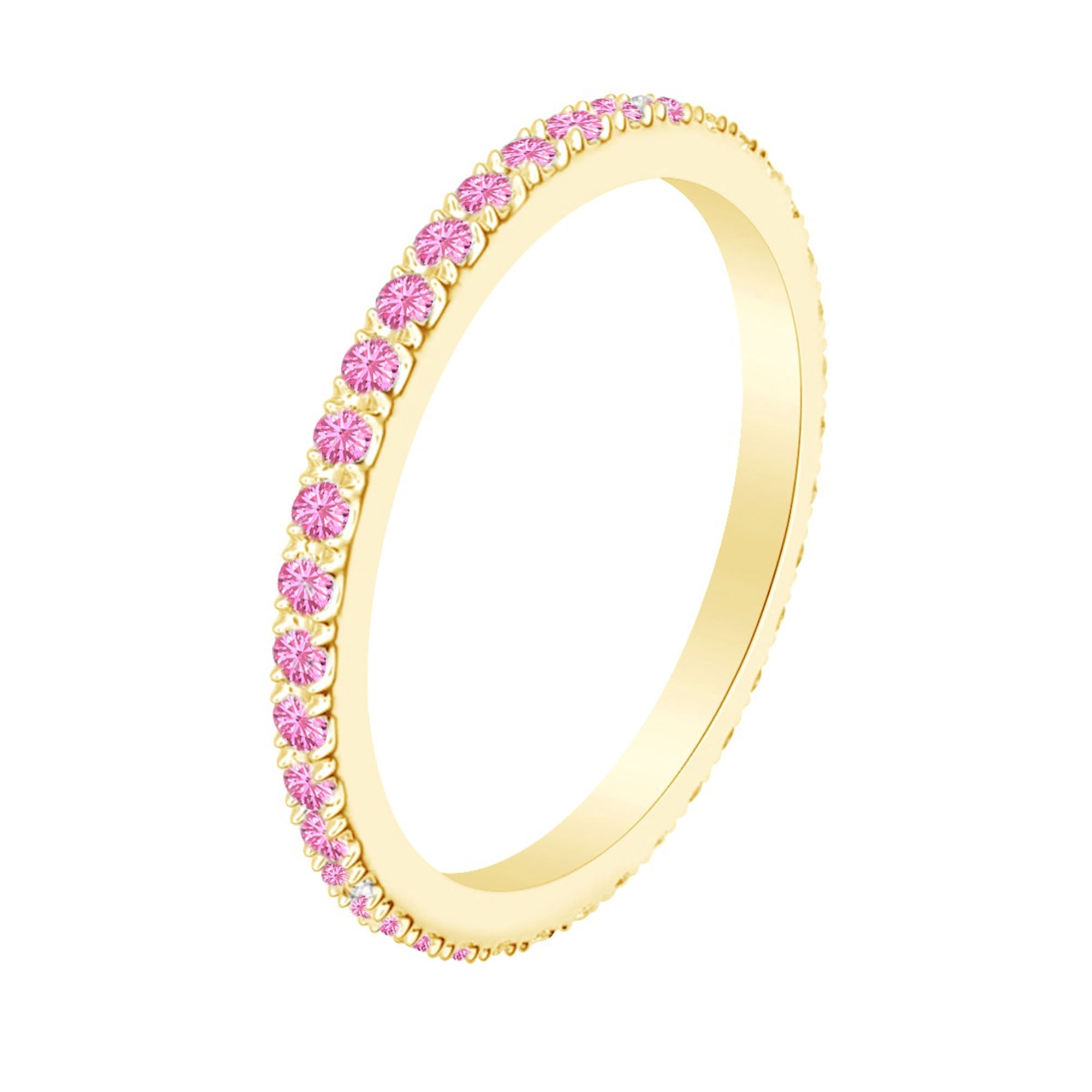 AFFY Simulated Pink Tourmaline Full Eternity Band Ring 14k Yellow Gold ...
