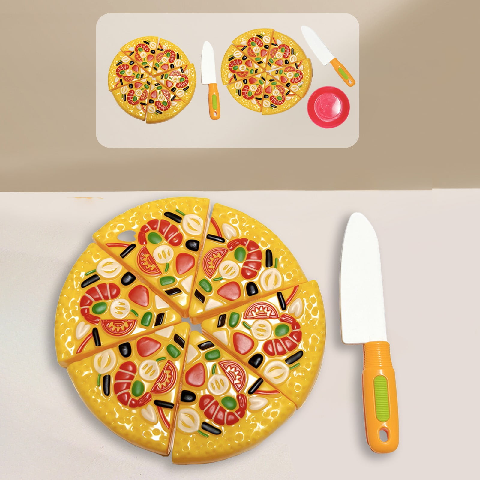 Simulated Pizza Cutting Toy Set | 6 Slice Play Food with Plastic Knife ...