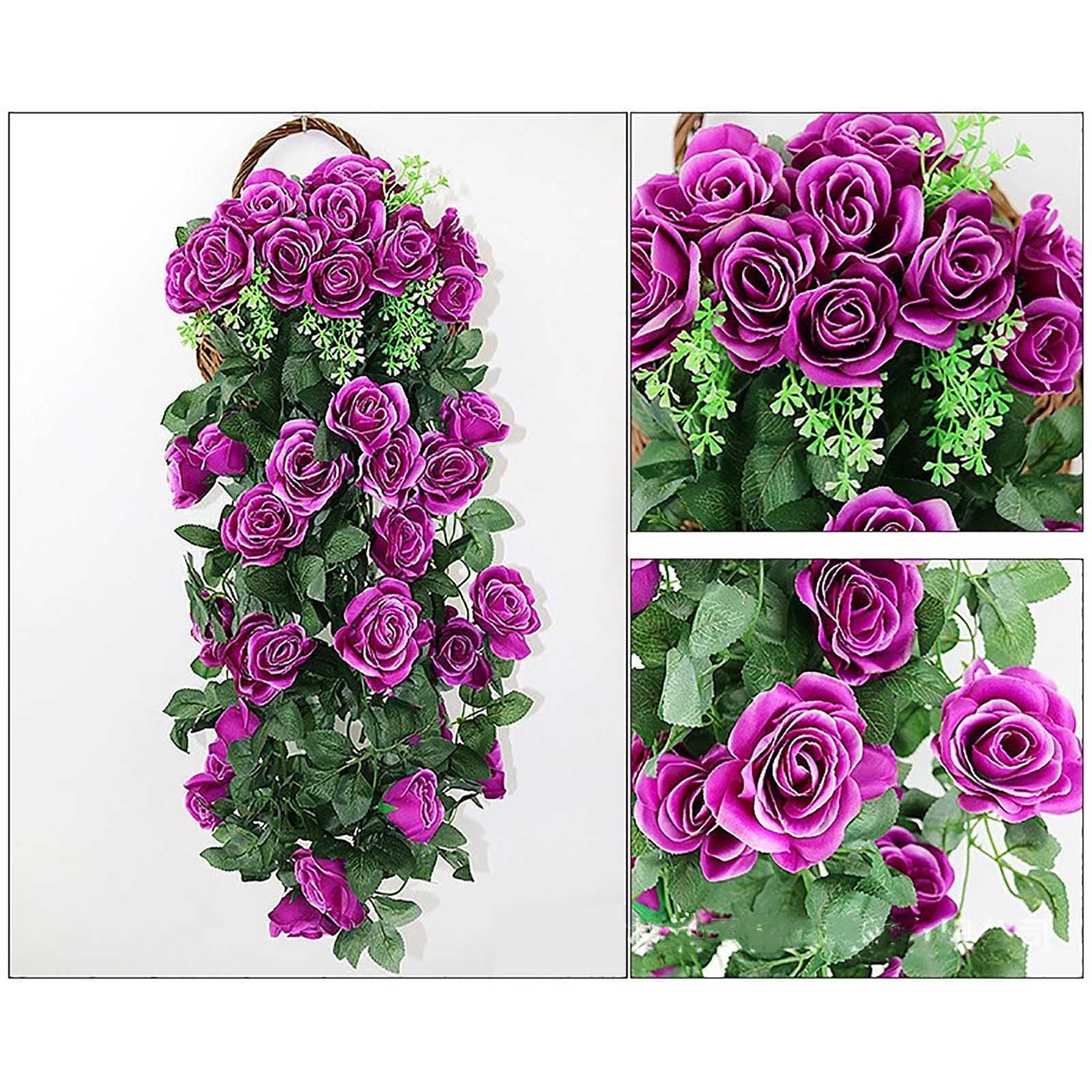 Simulated Rose Bouquet Set, Rattan Wall Hanging Baskets, Realistic ...