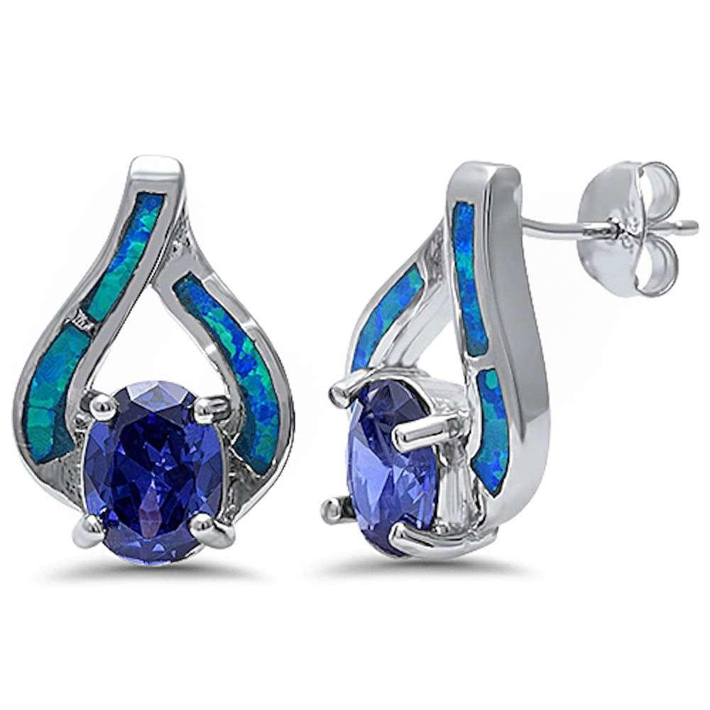 Simulated Tanzanite Cubic Zirconia Blue Simulated Opal Twisted Earrings ...