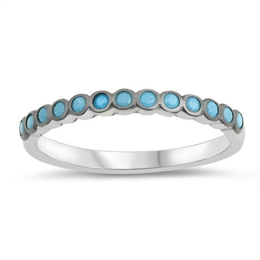 CHOOSE YOUR COLOR Blue Simulated Opal Triple Round Stackable Ring .925 ...