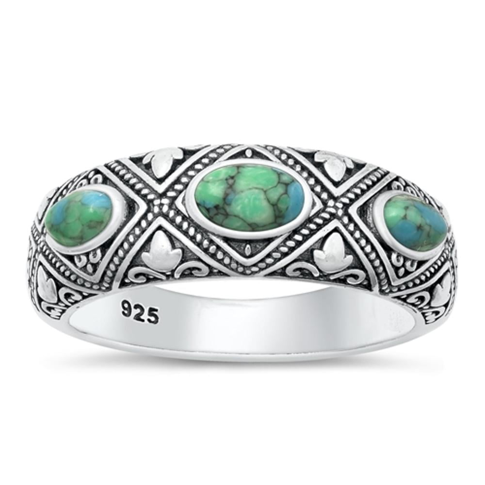 Simulated Turquoise Postmodern Bali Ring .925 Sterling Silver Band Blue ...